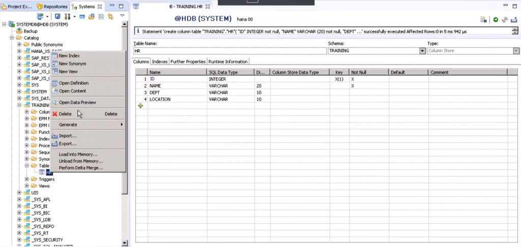 Tables In Sap Hana Easy Steps To Create Tables Using Sql Console And Modeler Dataflair