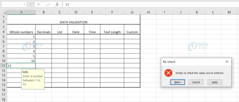 Data Validation in Excel - DataFlair