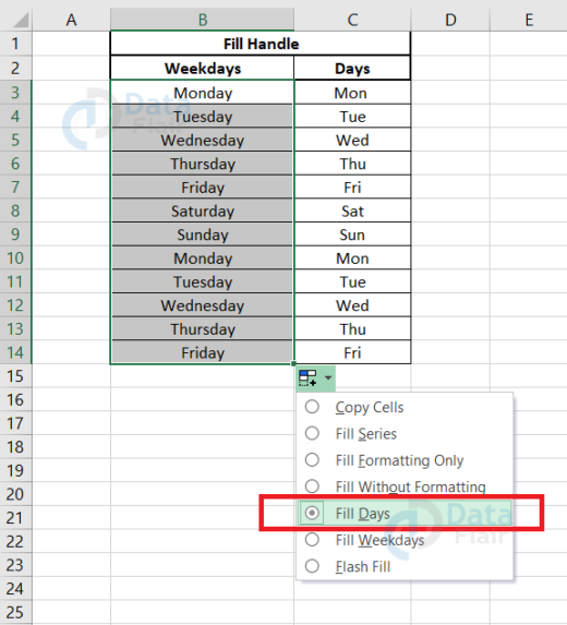 Fill handle in Excel with Examples - DataFlair