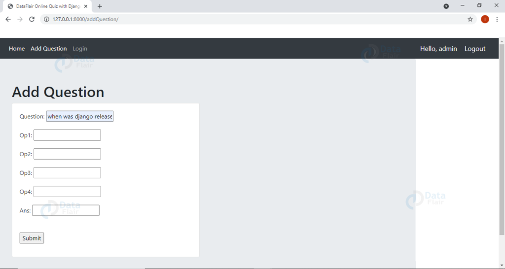 How To Create A Quiz Web Application With Python Django Dataflair