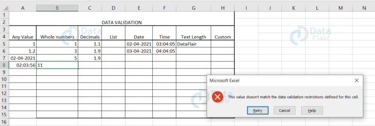 Data Validation in Excel - DataFlair